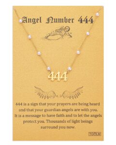 tgolm 444 necklace gold plated stainless steel faux pearl choker angel number chain gift for women 16"