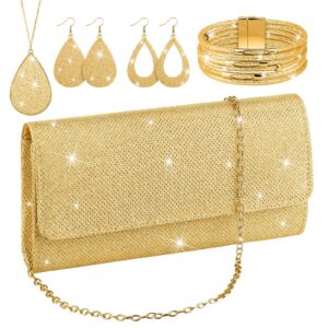 sotiff 5 pcs women evening clutch purse party handbag jewelry set necklace bracelet earring for girlfriend valentines gifts(gold)