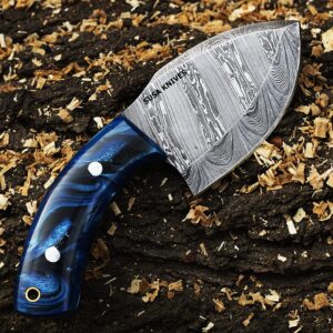 SUSA KNIVES Handmade 7'' Fixed blade Damascus steel skinner knife, EDC KNIFE with leather sheath