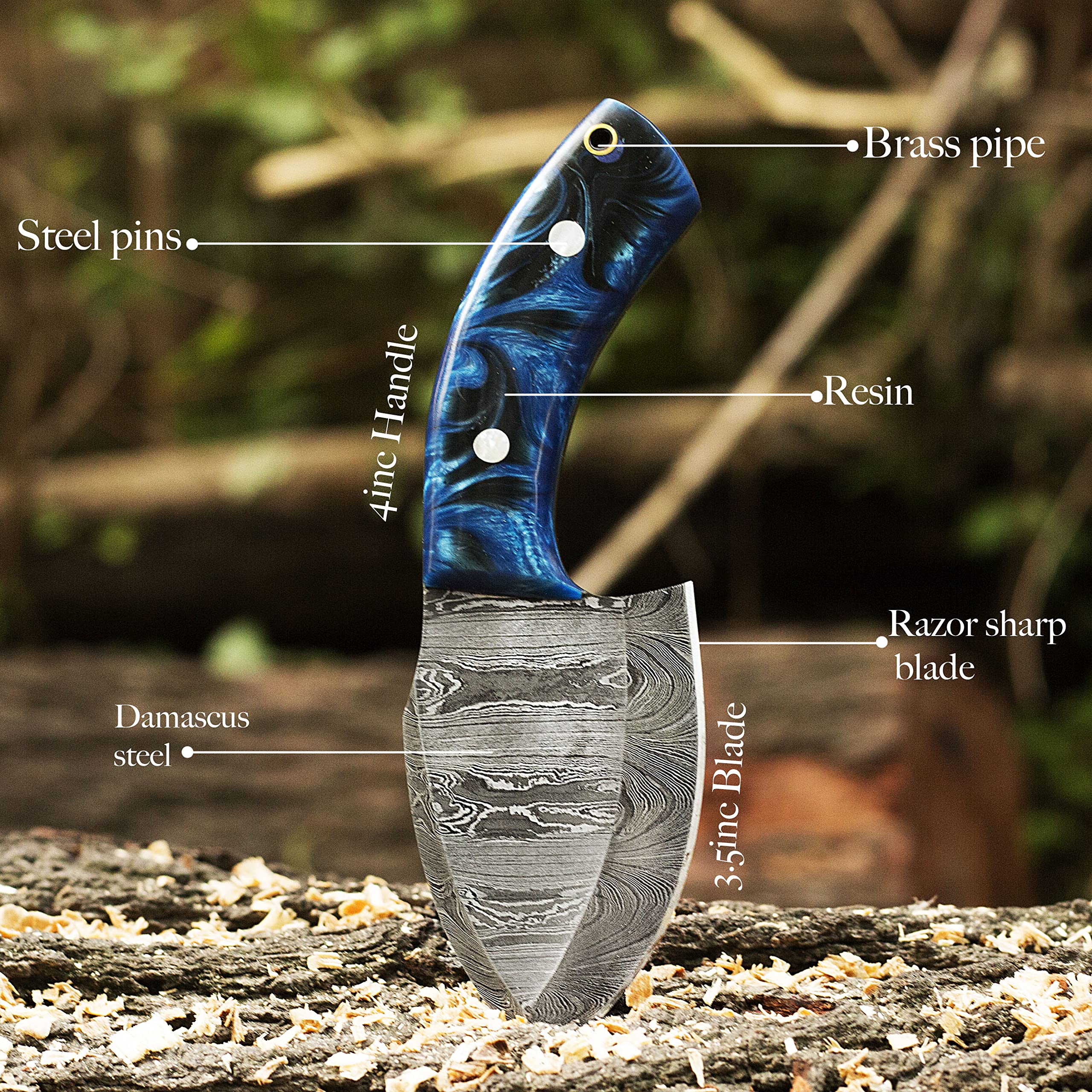 SUSA KNIVES Handmade 7'' Fixed blade Damascus steel skinner knife, EDC KNIFE with leather sheath