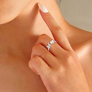 Sora Tuki M Initial Ring for Women Silver Letter Ring Adjustable Rings Butterfly Heart Initial Rings for Women Dainty Stackable Rings Cute Silver Rings