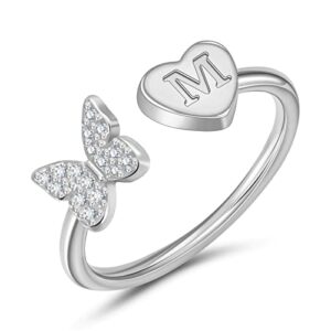 sora tuki m initial ring for women silver letter ring adjustable rings butterfly heart initial rings for women dainty stackable rings cute silver rings