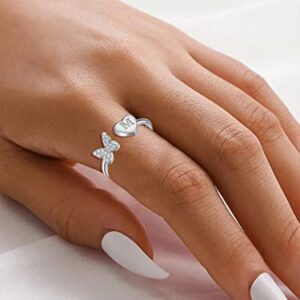 Sora Tuki M Initial Ring for Women Silver Letter Ring Adjustable Rings Butterfly Heart Initial Rings for Women Dainty Stackable Rings Cute Silver Rings