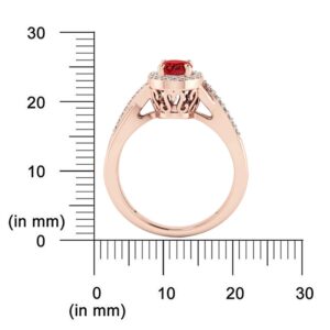 Pretty Jewels Center 7X5MM Oval Cut Lab Created Ruby Gemstones And Natural White Diamond Infinity Halo Solitaire Engagement Rings for Women 14k Rose Gold Gift For Her (0.88 Cttw) Size-6