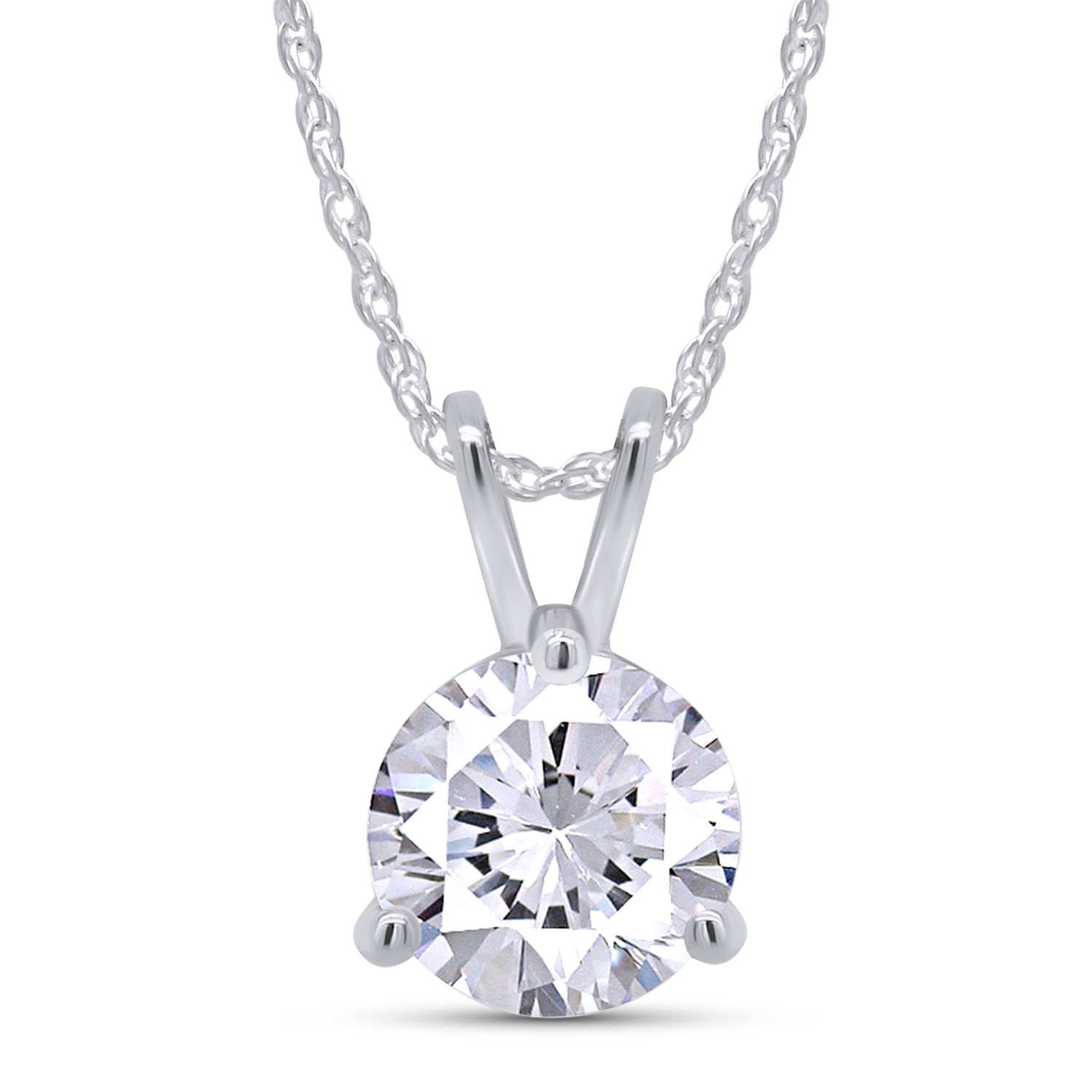 SAVEARTH DIAMONDS 1 CT D Color Moissanite Pendant Necklace For Women VVS1 Round Cut Three-Claw Lab Created Diamond 18K White Gold Plated 925 Sterling Silver Necklace With Certificate