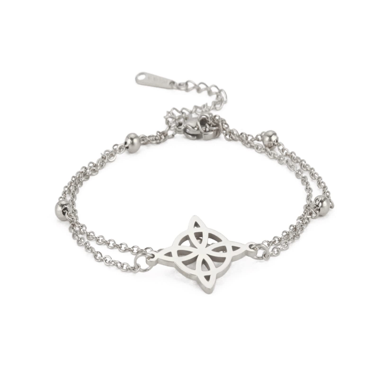 LIKGREAT Witches Knot Bracelet Celtic Knot Wiccan Bracelet For Women Wiccan Symbol Charm Vintage Geometry Jewelry (beaded chain, silver)