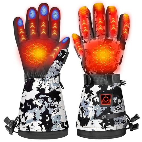 MADETEC Heated Gloves for Men Women, Winter Gloves Upgraded Rechargeable Battery, Waterproof & Double Windproof Electric Heated Gloves, Heated Camo Gloves for Ski Hunting Motorcycle Riding