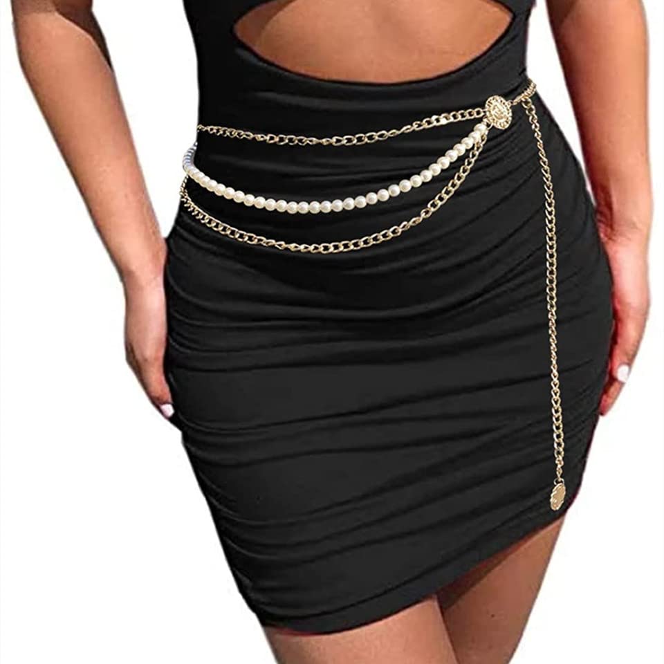 Zehope Layered Waist Chain Gold Belly Chain Peal Dresses Chain Body Chain Accessories Jewelry for Women