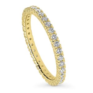 berricle sterling silver wedding rings cubic zirconia cz eternity ring for women, yellow gold flashed size 9