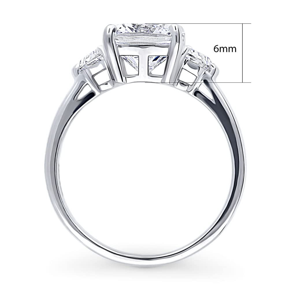 BERRICLE Sterling Silver 3-Stone Wedding Engagement Rings Cushion Cut Cubic Zirconia CZ Ring for Women, Rhodium Plated Size 9