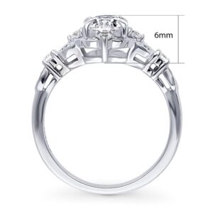 BERRICLE Sterling Silver Halo Wedding Engagement Rings Oval Cut Cubic Zirconia CZ Art Deco Ring for Women, Rhodium Plated Size 5.5