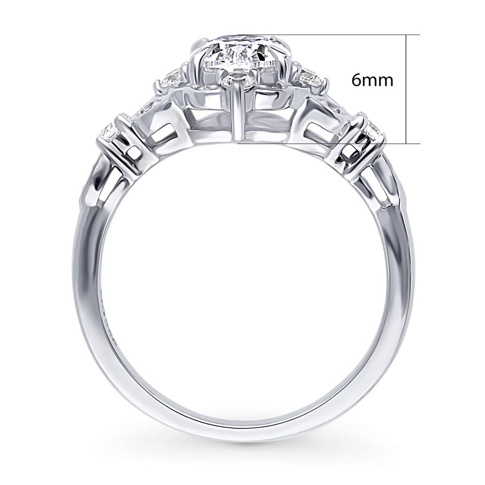 BERRICLE Sterling Silver Halo Wedding Engagement Rings Oval Cut Cubic Zirconia CZ Art Deco Ring for Women, Rhodium Plated Size 5.5