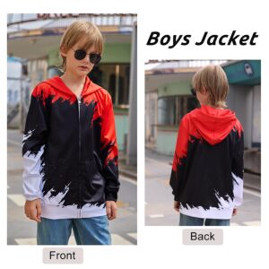 uideazone Big Boys Girls Zipper Hooded Sweatshirts Size 9t Black Red Hoody Hoodies Long Sleeve Autumn Contrasting Colors Jacket Color Block Cost with Pockets 8-10T