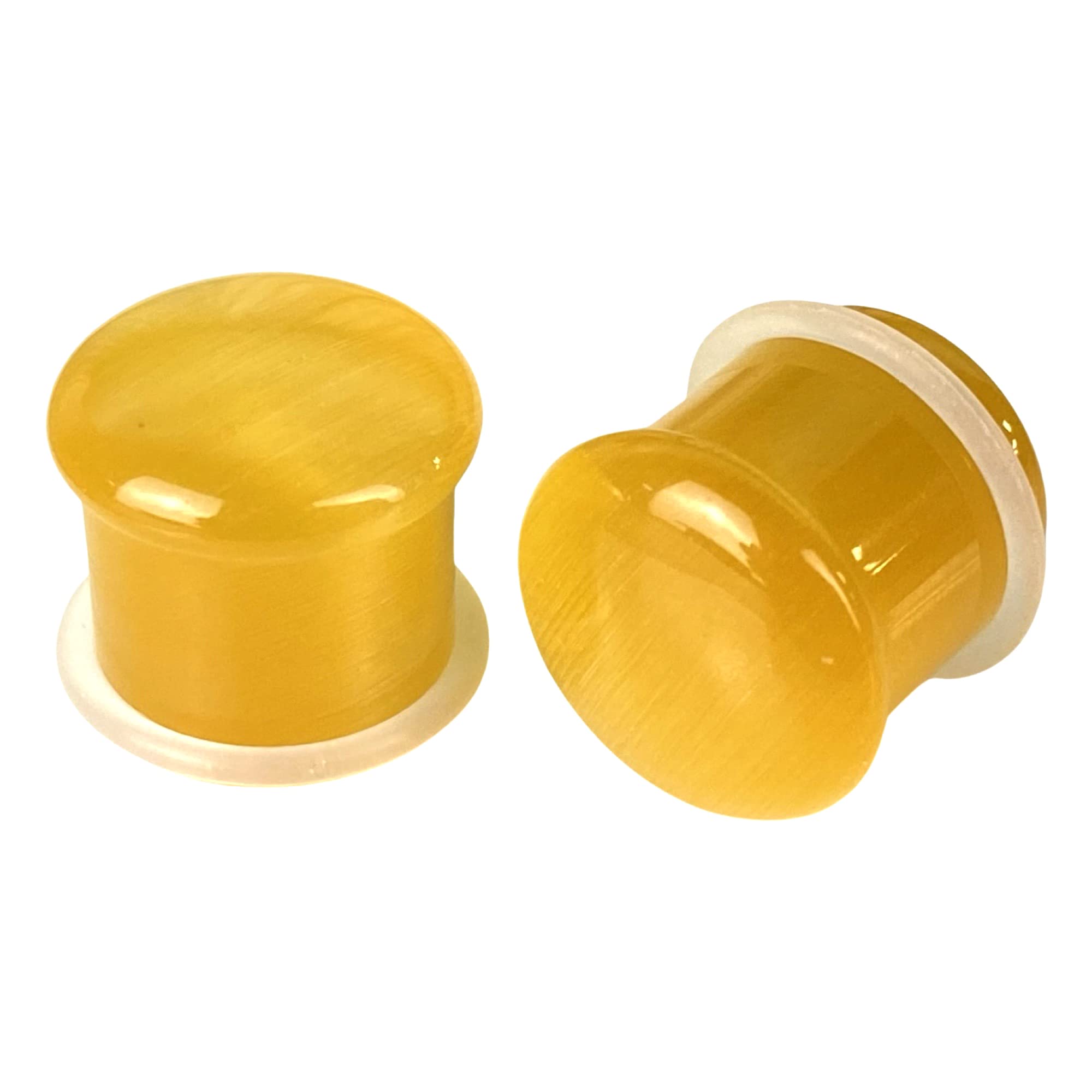 Pair of Yellow Cat Eye Stone Single Flare Plugs (STN-723) (6g (4mm))