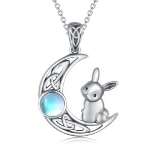 sczklaq moonstone bunny necklace for women 925 sterling silver rabbit necklace easter bunny jewelry for women bunny gifts