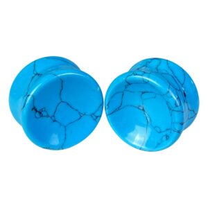 pair of synthetic turquoise stone concave double flare plugs (stn-718) (3/4" (19mm))