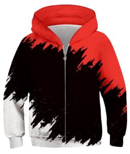 uideazone big boys girls zipper hooded sweatshirts size 9t black red hoody hoodies long sleeve autumn contrasting colors jacket color block cost with pockets 8-10t