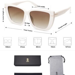 SOJOS Large Oversized Cat Eye Sunglasses for Women 70s Retro Trendy Designer Shades SJ2231, White/Brown