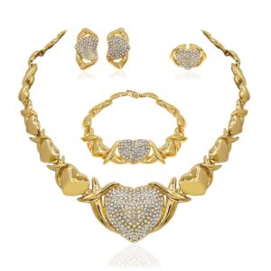 gold jewelry set 18k gold accessories xoxo necklace set for women wedding bridal fashion jewelry sets women bracelets earrings and rings sweetheart gifts (gold)