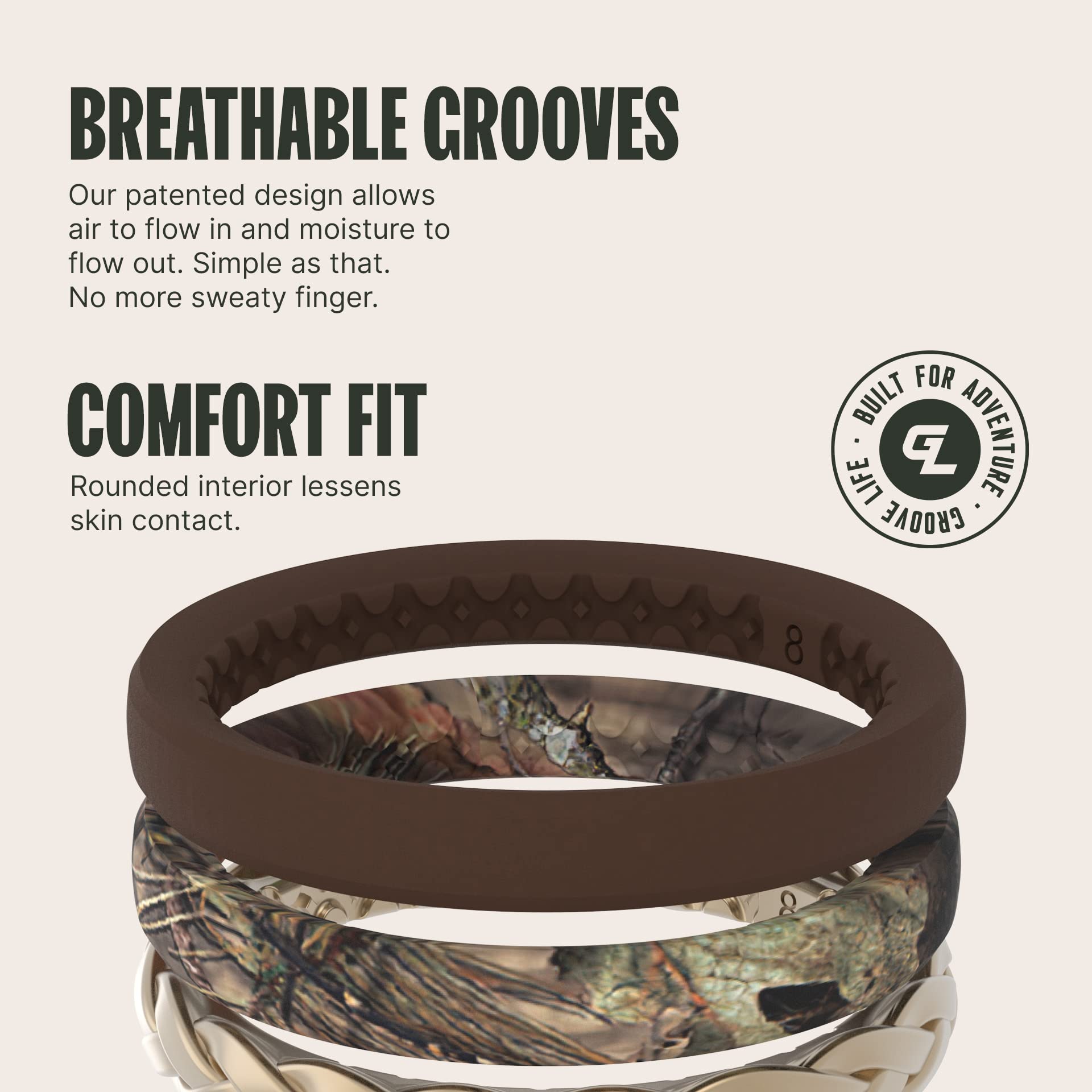 Groove Life Mossy Oak Stackable Breakup Country Silicone Ring - Breathable Rubber Wedding Rings for Women, Lifetime Coverage, Unique Design, Comfort Fit Ring - Size 6