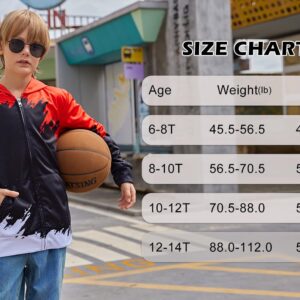 uideazone Big Boys Girls Zipper Hooded Sweatshirts Size 9t Black Red Hoody Hoodies Long Sleeve Autumn Contrasting Colors Jacket Color Block Cost with Pockets 8-10T