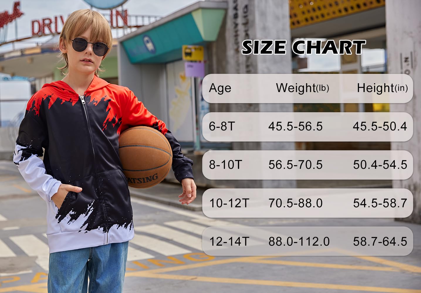 uideazone Big Boys Girls Zipper Hooded Sweatshirts Size 9t Black Red Hoody Hoodies Long Sleeve Autumn Contrasting Colors Jacket Color Block Cost with Pockets 8-10T