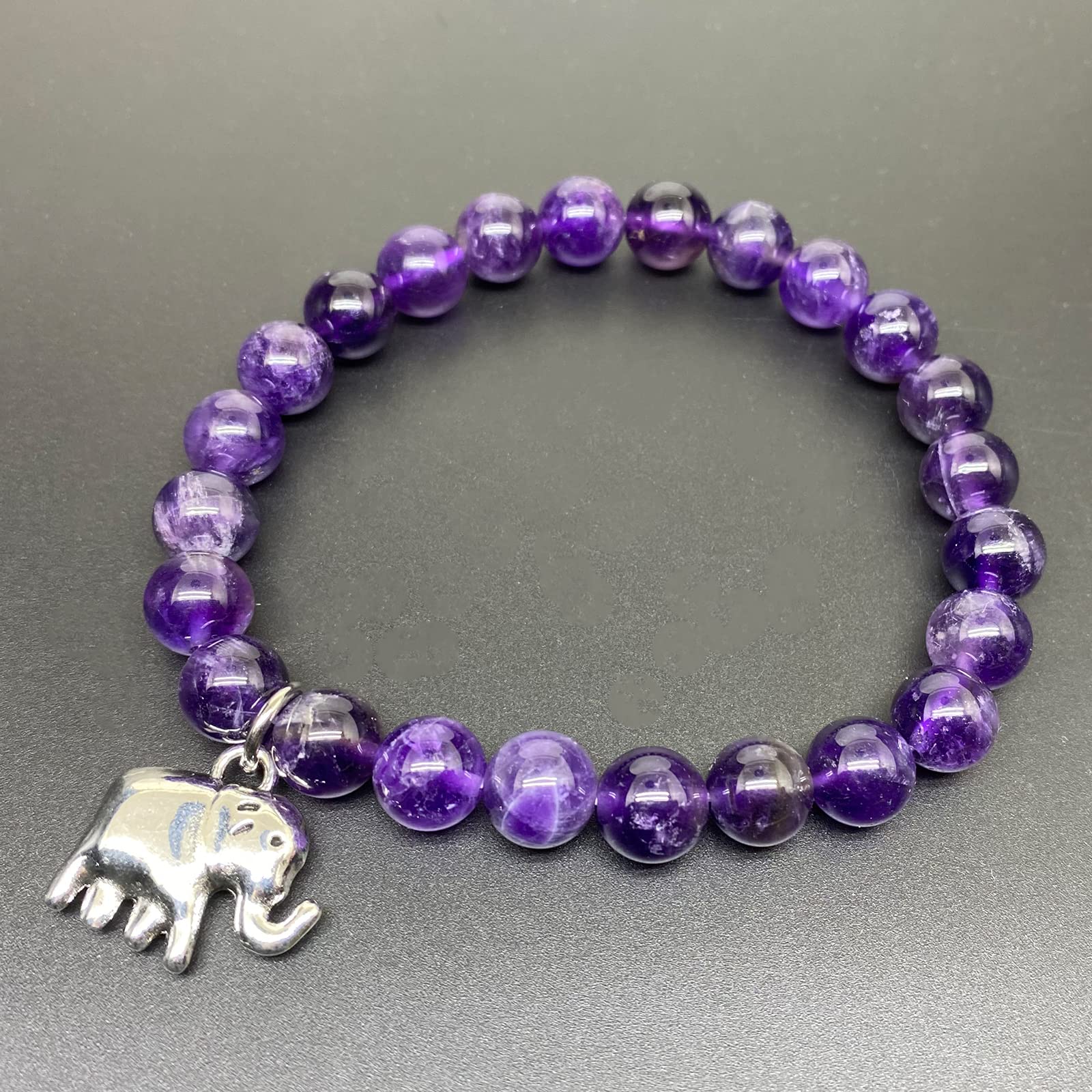 ISFIBA Lucky Elephant Bracelets for Women Inspirational Elephant Gifts Trunk Up Good Luck Elephant Charm Bracelet(Purple), 7 inch