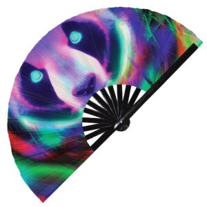 neon panda hand fan foldable bamboo circuit rave hand fans colorful panda party gear gifts music festival rave accessories (style 4)