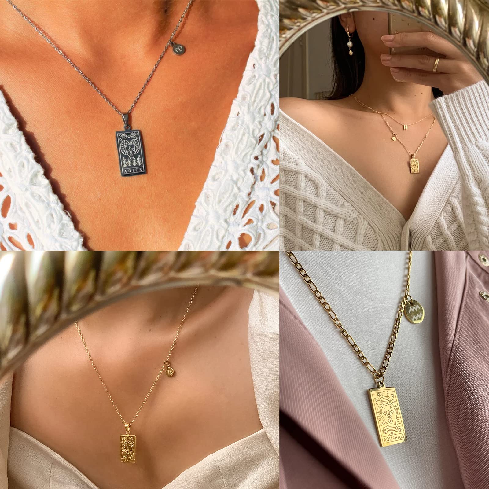 Aries Necklace for Women Zodiac Necklace Tarot Card Necklace Stainless Steel Gold Necklace Constellation Necklace Zodiac Sign Necklaces Dainty Trendy Jewelry Gift