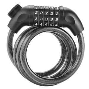 vivi bike lock, high security 5 digit resettable combination coiling bicycle lock, anti theft combination bike lock 4 feet long with mounting bracket coiled locks cable (black)