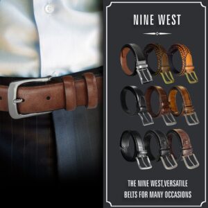 Nine West Mens Belt Vegan Leather Regular Dress Casual Everyday Belt 32mm Wide, Catskill Brown Belt Designed in the USA, M