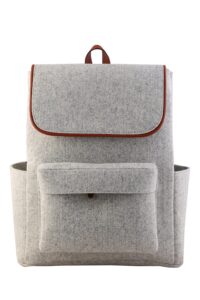 mysa grey felt and vegan leather slim vintage designer fashion backpack shoulder bag day bags with adjustable straps for office work travel weekend for men women