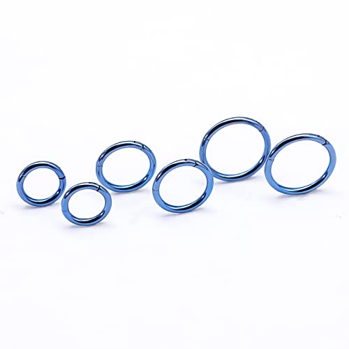 BOGKU 6pcs G23 Titanium Septum Rings 16G Diameter 6mm/8mm/10mm Hinged Nose Ring Hoops for Women Men Cartilage Hoop Earrings Body Piercing Rings Blue Lip Rings