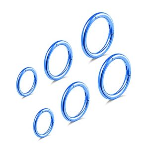 bogku 6pcs g23 titanium septum rings 16g diameter 6mm/8mm/10mm hinged nose ring hoops for women men cartilage hoop earrings body piercing rings blue lip rings