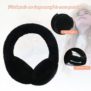 POXIMI Baby Warm Earmuffs Kid Magic Gloves Girl Soft Plush Ear Muffs Toddler Knit Mittens for Boy Winter Ear Warmer Set (R-Black Set)