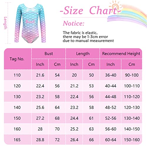 SEAUR Kids Leotard Gymnastics Dance Leotards for Girls Gymnastics Bodysuit Long Sleeve One-Piece Sparkle Mermaid Dance Outfit Athletic Dancewear 13-14