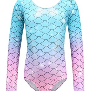 SEAUR Kids Leotard Gymnastics Dance Leotards for Girls Gymnastics Bodysuit Long Sleeve One-Piece Sparkle Mermaid Dance Outfit Athletic Dancewear 13-14