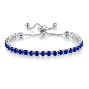 paris jewelry 18k white gold 6 cttw created blue sapphire round adjustable tennis plated bracelet