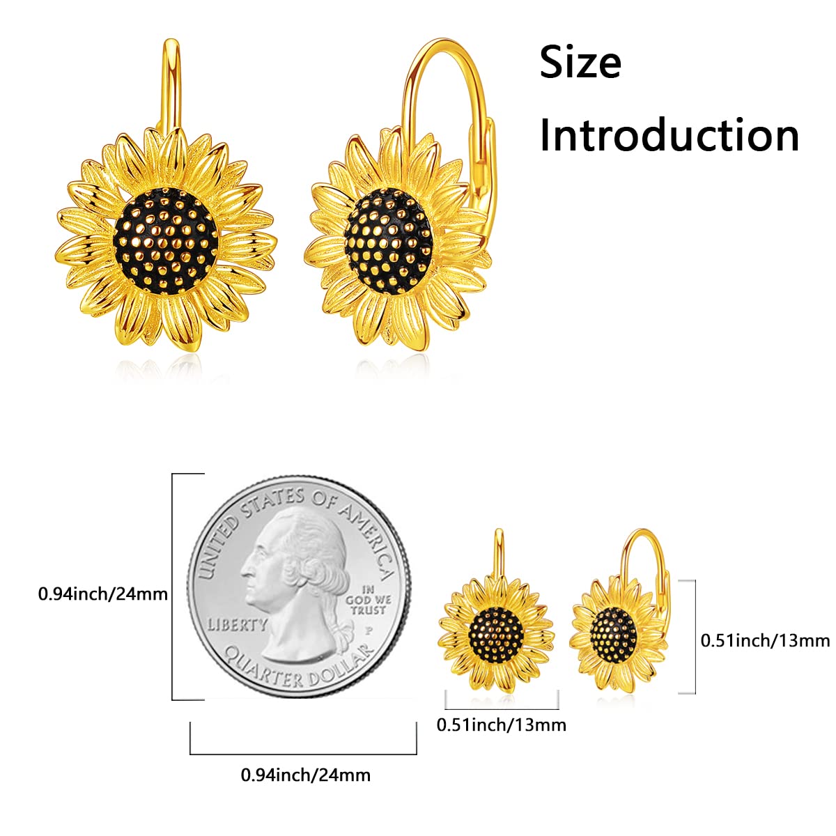 Sunflower Earrings for Women 925 Sterling Silver Gold Plated Sunflower Leverback Earrings Jewelry Birthday Gifts for Women