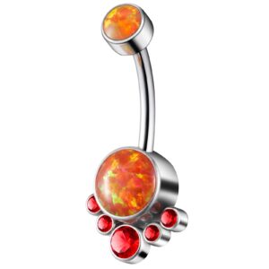 yswujin g23 solid titanium belly button ring14g cz belly navel rings,synthetic opal navel rings belly button body piercing jewelry (b-orange opal, titanium)