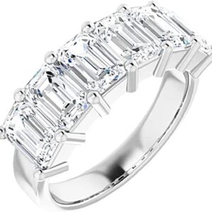 Moissanite World Touch of Paradise Bold Eternity Wedding Band, Emerald Cut 6.00CT, VVS1 Clarity, Colorless Moissanite, 925 Sterling Silver, Engagement Ring, Wedding Gift, Perfact for Gift (7.5)