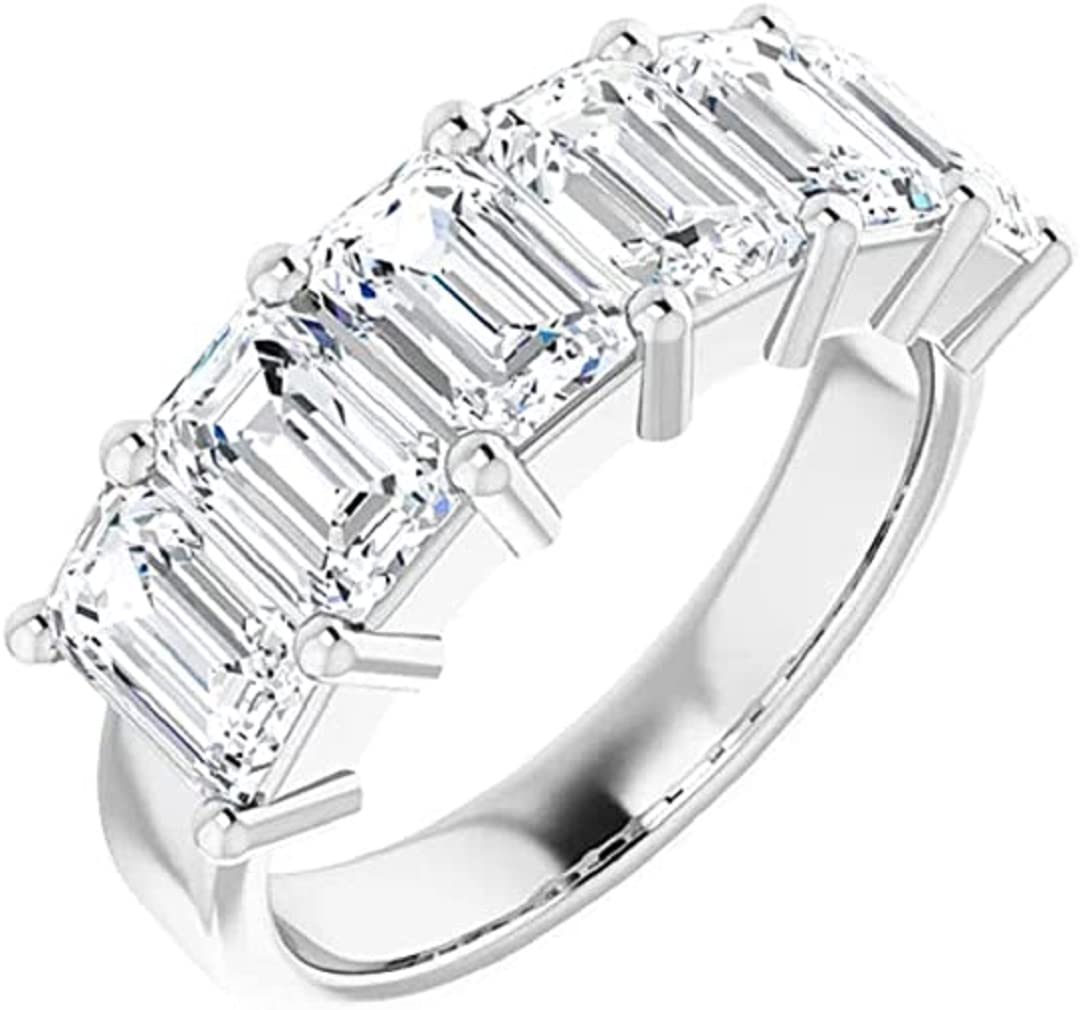 Moissanite World Touch of Paradise Bold Eternity Wedding Band, Emerald Cut 6.00CT, VVS1 Clarity, Colorless Moissanite, 925 Sterling Silver, Engagement Ring, Wedding Gift, Perfact for Gift (7.5)