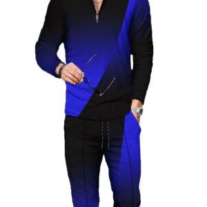 BURWOF Size L Black Blue Mixed Men's Polo Track Suit Sets Long Sleeve Mens Outfits 2 Piece Fashion Sweatsuit Comfy Casual Set for Men