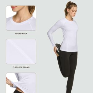 TSLA Women's Sports Compression Shirt, Cool Dry Fit Long Sleeve Workout Tops, Athletic Exercise Gym Yoga Shirts, 3pack White/White/White, Medium