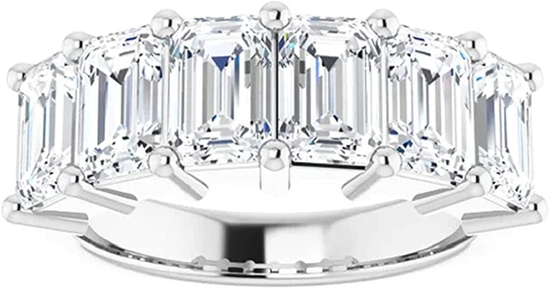 Moissanite World Touch of Paradise Bold Eternity Wedding Band, Emerald Cut 6.00CT, VVS1 Clarity, Colorless Moissanite, 925 Sterling Silver, Engagement Ring, Wedding Gift, Perfact for Gift (7.5)