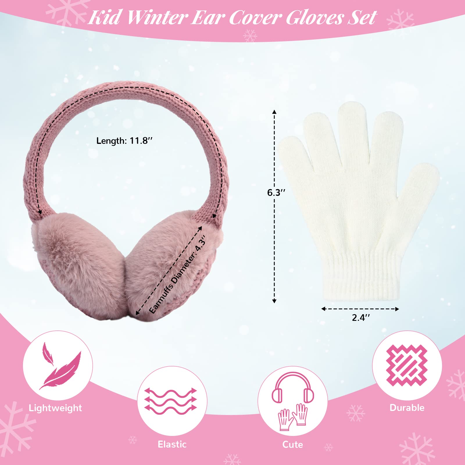 POXIMI Baby Warm Earmuffs Kid Magic Gloves Girl Soft Plush Ear Muffs Toddler Knit Mittens for Boy Winter Ear Warmer Set (M-PInk+White)