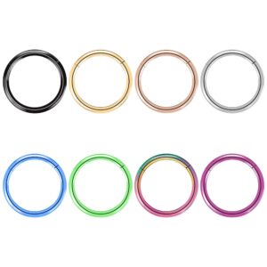 bogku 8pcs 20 gauge nose rings hoops titanium nose ring 20g hinged nose rings 8mm nose ring cartilage helix hoop earrings (20 gauge 8mm)