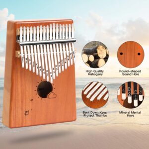 Kalimba 17 Keys Thumb Piano with Protective Box, Tuning Hammer and English Study Instruction. Portable Mbira Wood Finger Piano, Gifts for Kids and Adults Music Lovers