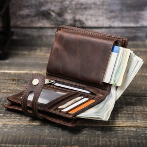 SPYBY Men's Money Organizers Money Clips Wallets RFID Blocking Genuine Leather Business Card Cases (Color : Brown)