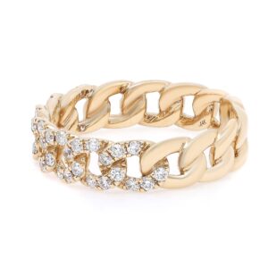 0.41Cttw Rachel Koen Pave Diamond Chain Link Ring 14K Yellow Gold Size 7.25